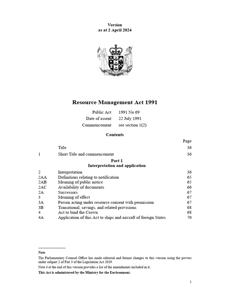 Resource Management Act 1991 | PDF | Environmental Protection | Justice