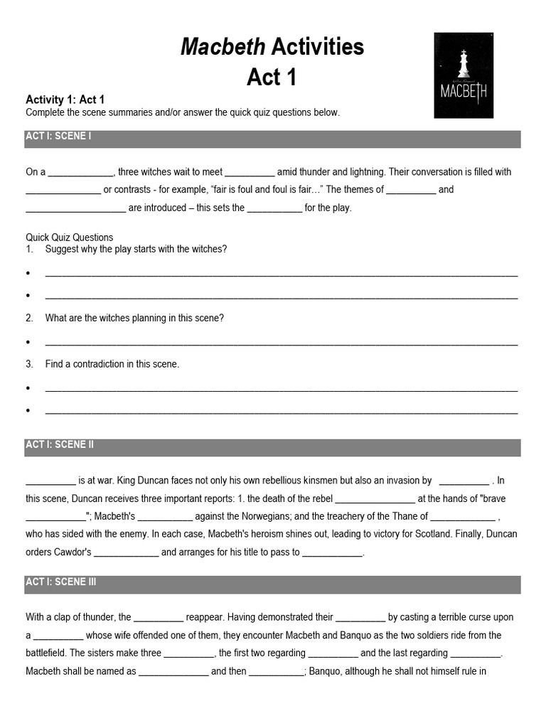 Macbeth Act 1: Key Themes and Events | PDF | Macbeth | Shakespearean ...