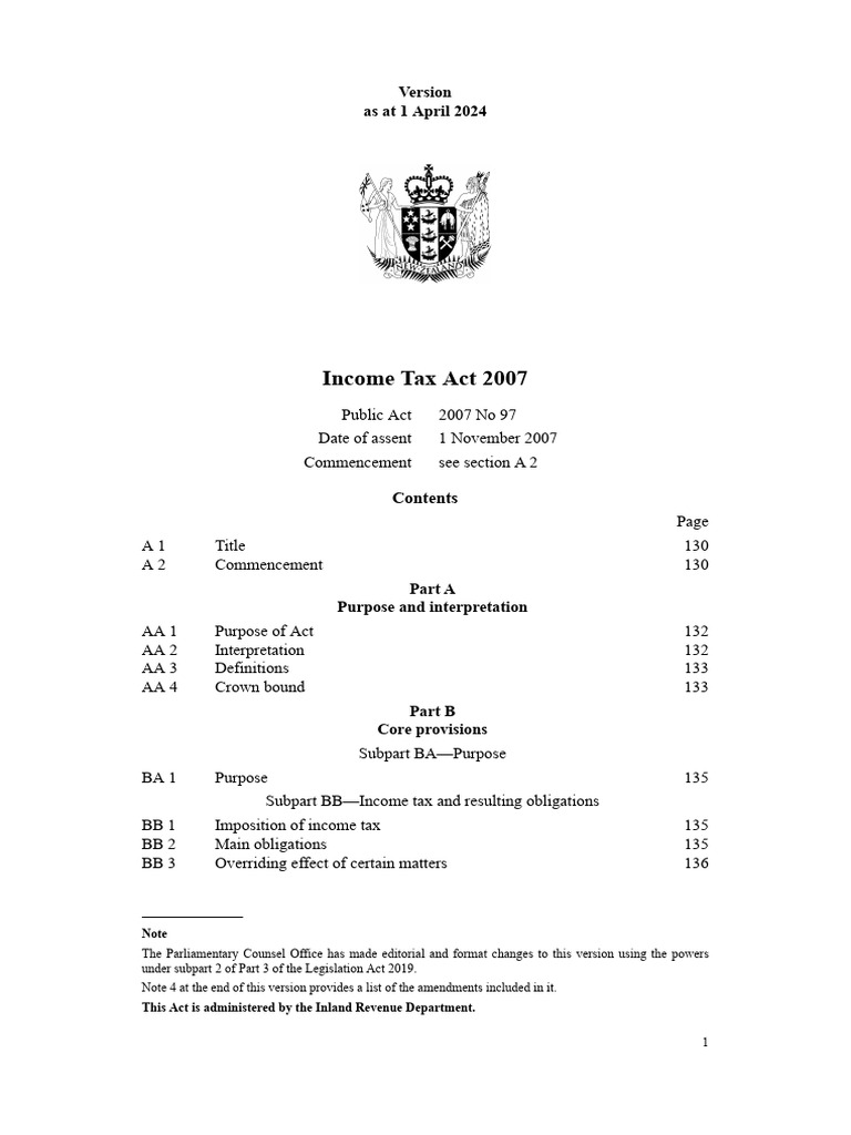 Income Tax Act 2007 | PDF | Dividend | Pension