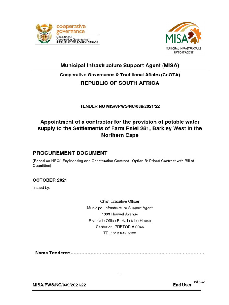 Potable Water Supply Tender: Barkley West | PDF | Guarantee ...