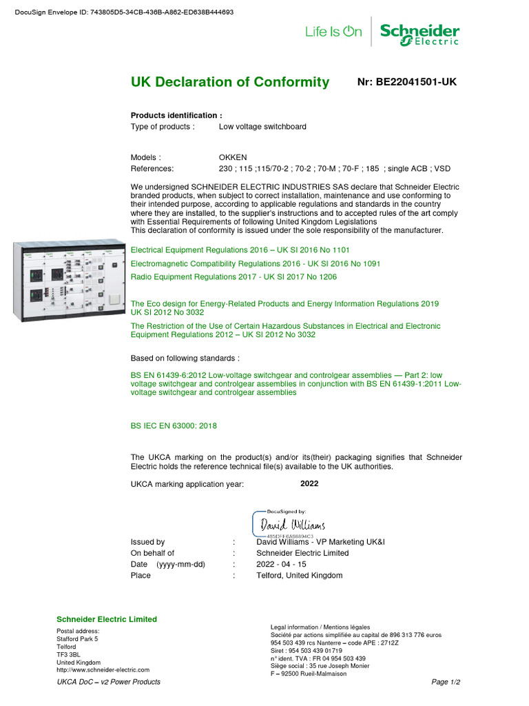 UK CA Declaration Power Product OKKEN | PDF | Electromagnetism ...