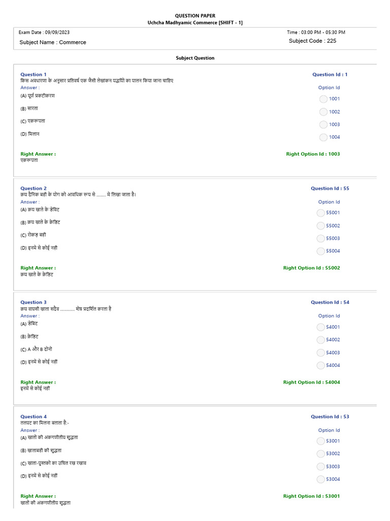 Subject Name: Commerce Subject Code: 225: Question Id: 1 | PDF