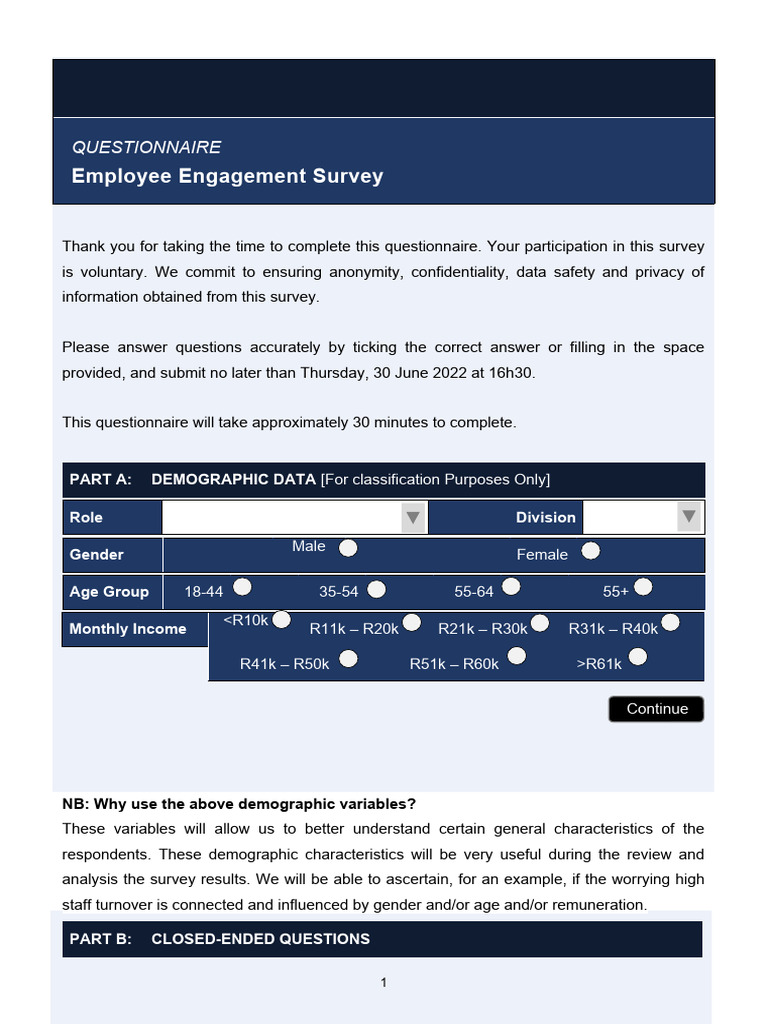 (ORBE 701) Organisational Behavior - Employee Engagement Survey ...