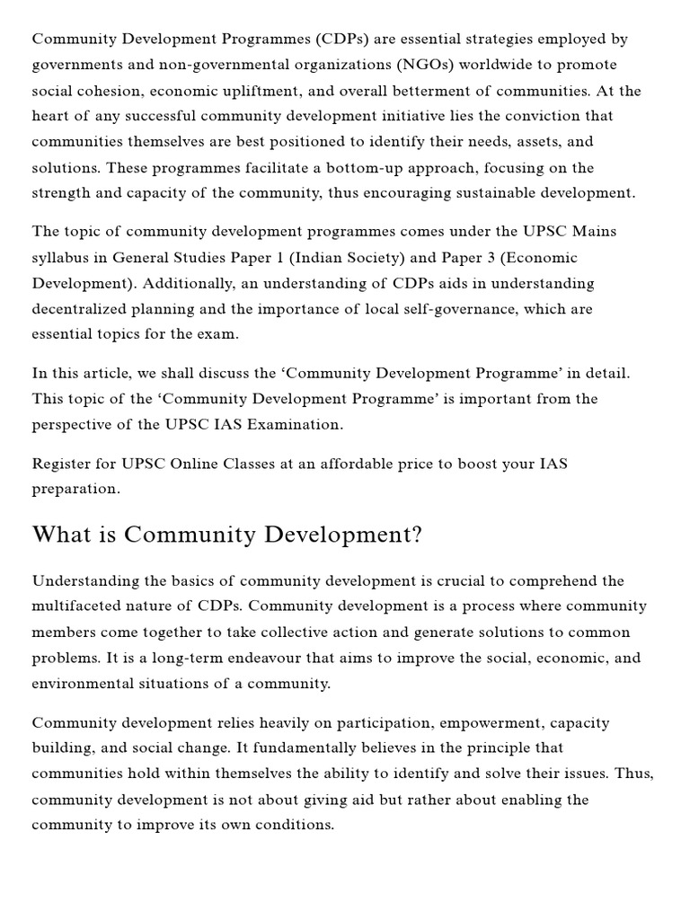 Community Development Programmes in India | PDF | Sustainability ...