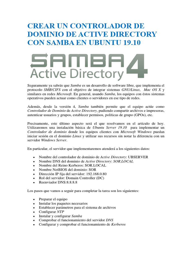 Anexo 4. Instalar y Configurar El Servicio Samba | PDF | Directorio Activo | sistema de nombres ...