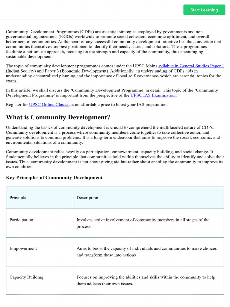 Community Development Programme - Objectives, Features & More | PDF