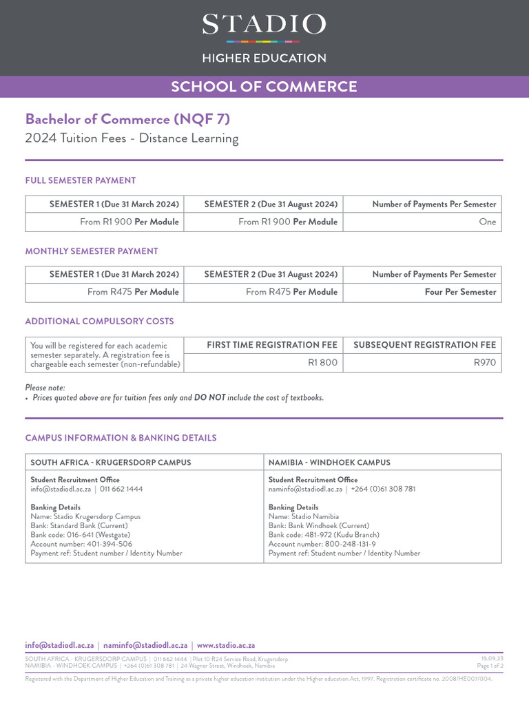 2024 Distance Learning Fees: B.Commerce | PDF