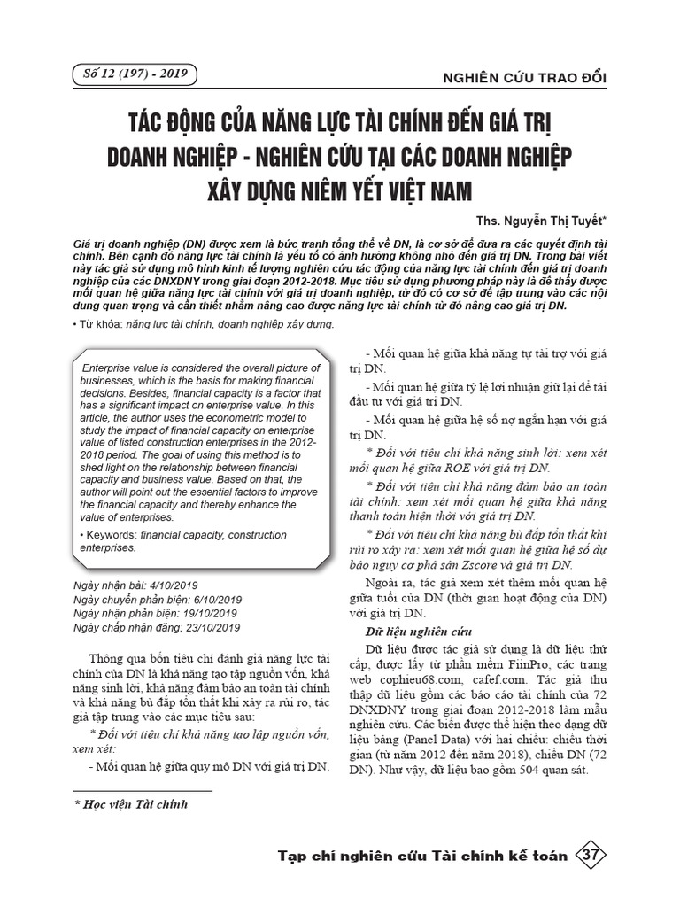Tac Dong Cua Nang Luc Tai Chinh Den Gia Tri Doanh Nghiep Nghien Cuu Tai ...