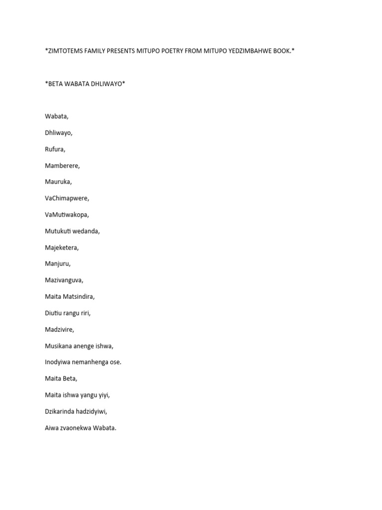 Zim Totems New List Mitupo | PDF