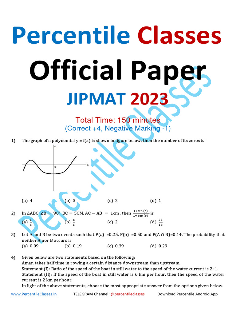 JIPMAT 2023 Original Paper With Answer Keys | PDF | Odds | Pi