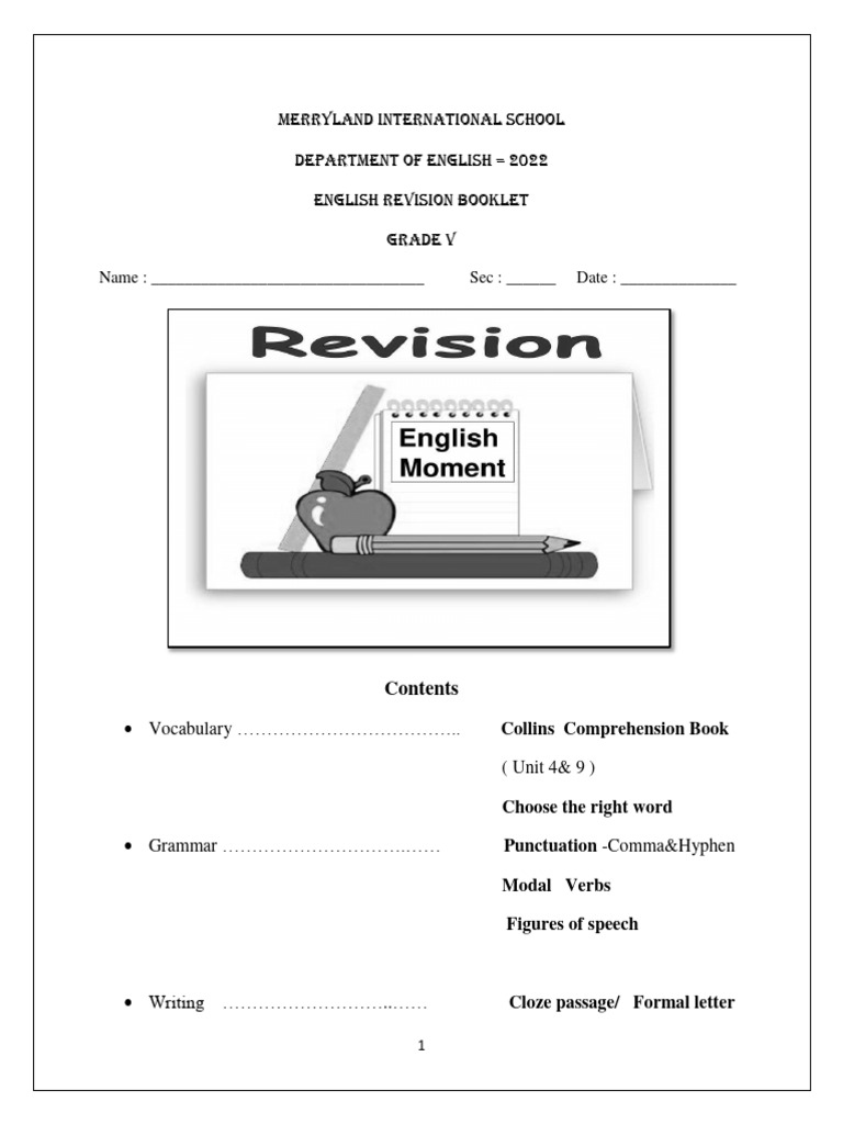 English Revision Booklet - Answer Key | PDF | Language Mechanics ...