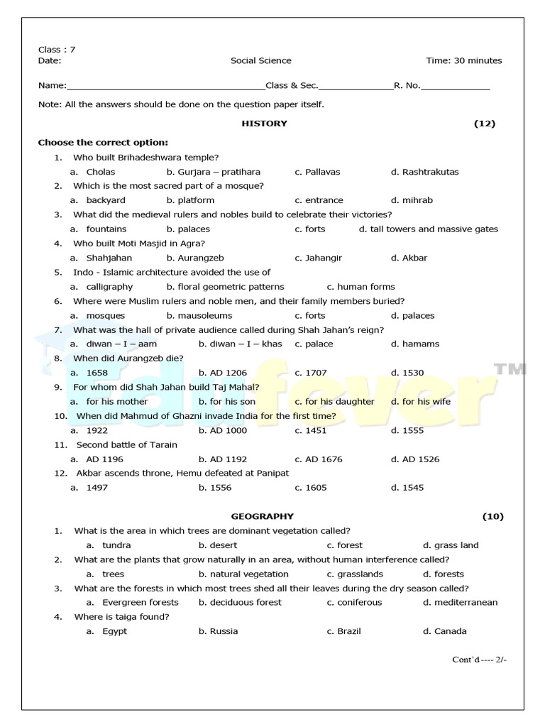 Social Science Previous Year Question Paper 4 | PDF | Forests | Desert