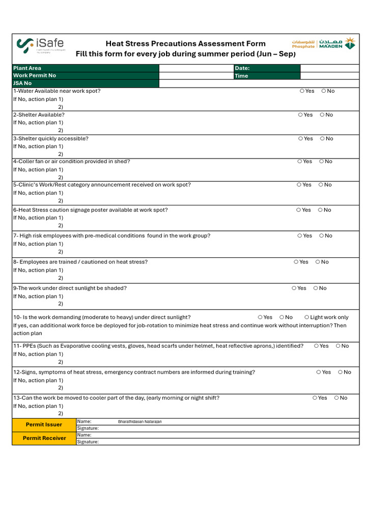 Heat Stress Precautions Checklist | PDF | Thermodynamics | Building ...