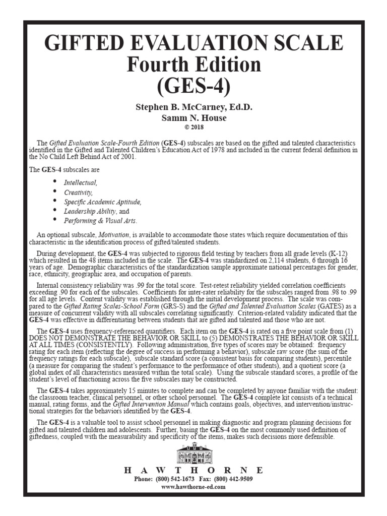 Gifted Evaluation Scale GES-4 Overview | PDF | Intellectual Giftedness ...