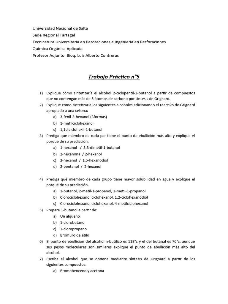 TP N°5 Qca Organica 2013 | PDF | Ácido | Compuestos químicos
