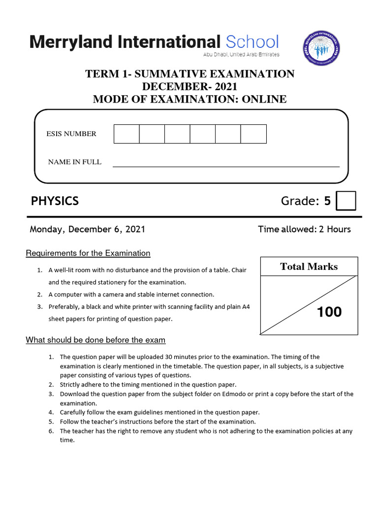 Term1 Exam 2021 Online | PDF | Light | Friction