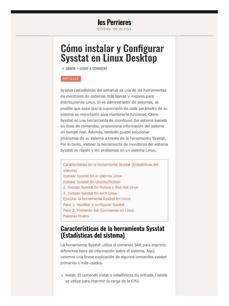Cómo Instalar y Configurar Sysstat en Linux Desktop - Les Perrieres | PDF