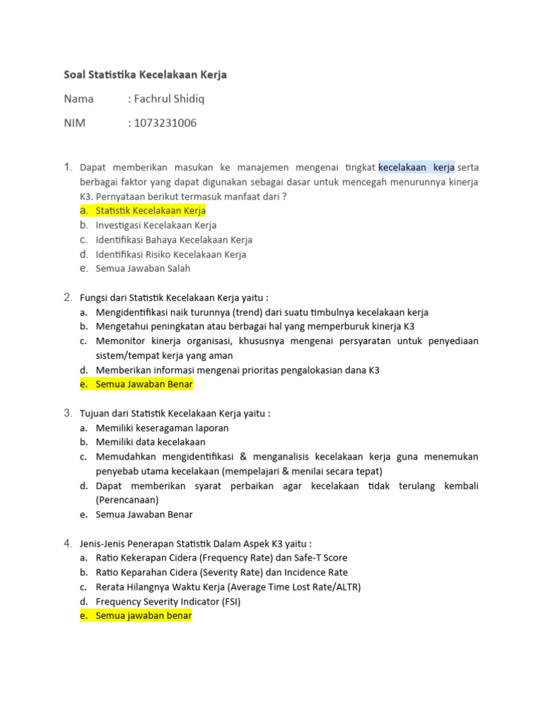 Soal Investigasi PAK KAK_FachrulShidiq_Statistika Kecelakaan kerja | PDF