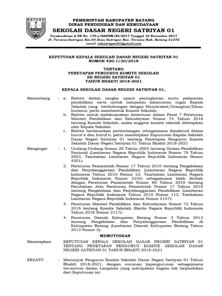Format SK Pengangkatan Komite Sekolah | PDF