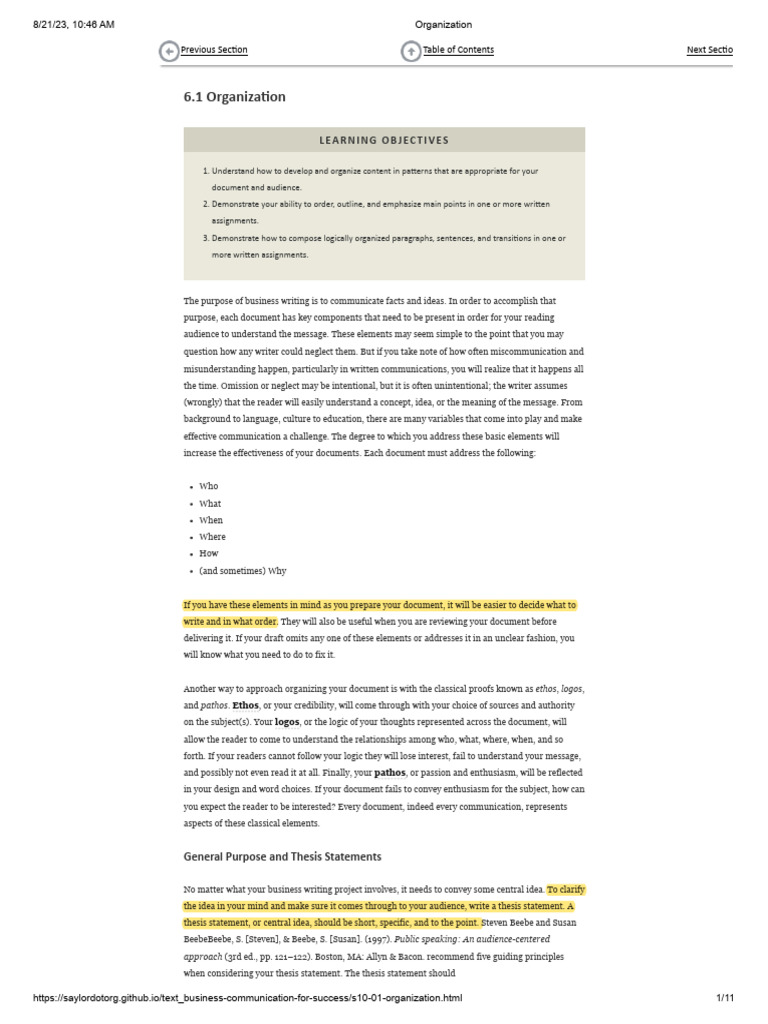 Organization | PDF | Sentence (Linguistics) | Clause