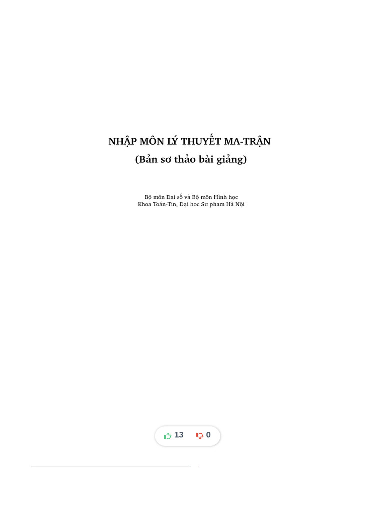 Nhap Mon Ly Thuyet Ma Tran Dai Hoc Su Pham Ha Noi 72457 | PDF