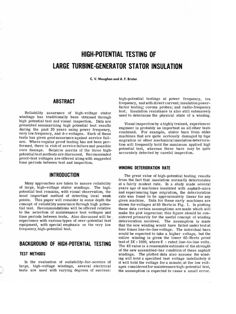 34 High Potential Testing Of Large Turbine Generator Stator Insulation