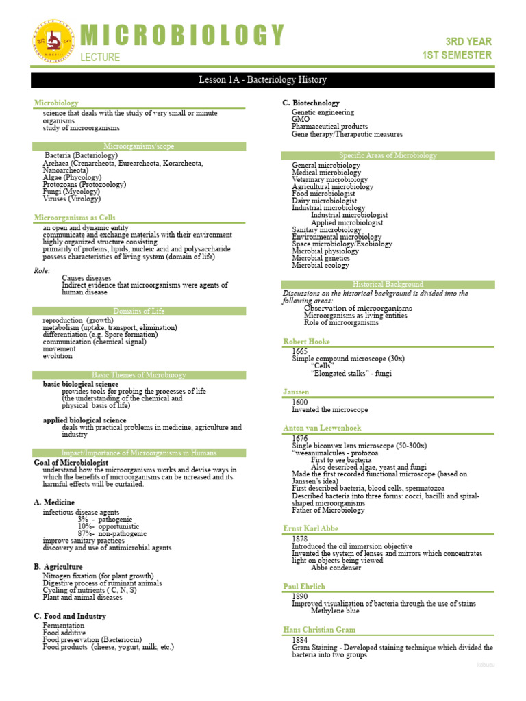 L1a. Bacteriology History | PDF | Microbiology | Microorganism
