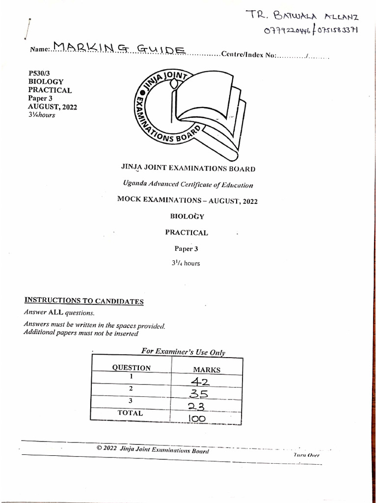 JJEB Uace Biology p3 Guide 2022 @allanz | PDF