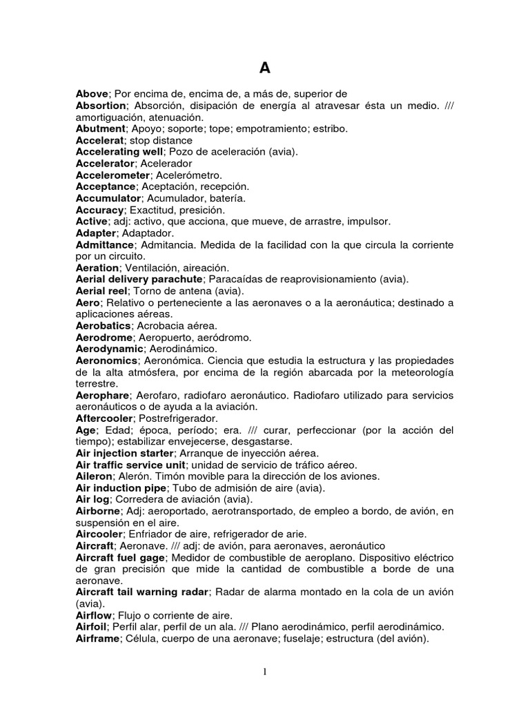 6 Vocabulario Aeronautico Ingles | PDF | Avión | Corriente eléctrica