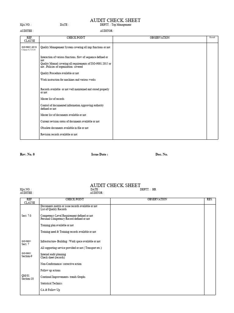 IQA Checklist update | Download Free PDF | Audit | Iso 9000