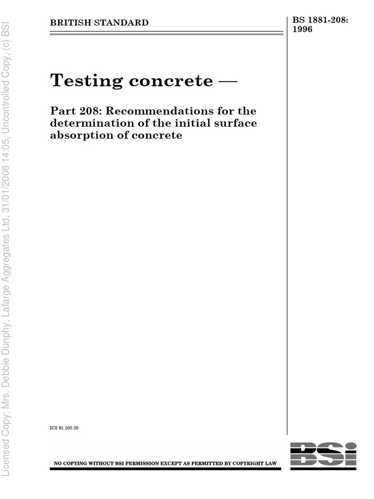 BS 1881-208 1996 ISAT Test | PDF | Concrete | Construction Aggregate