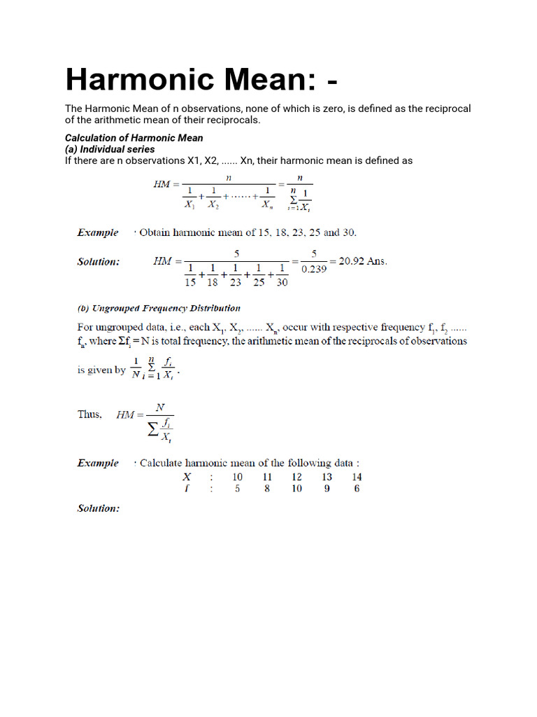 Harmonic Mean | PDF | Mean | Mathematics Harmonic Mean | PDF | Mean | Mathematics