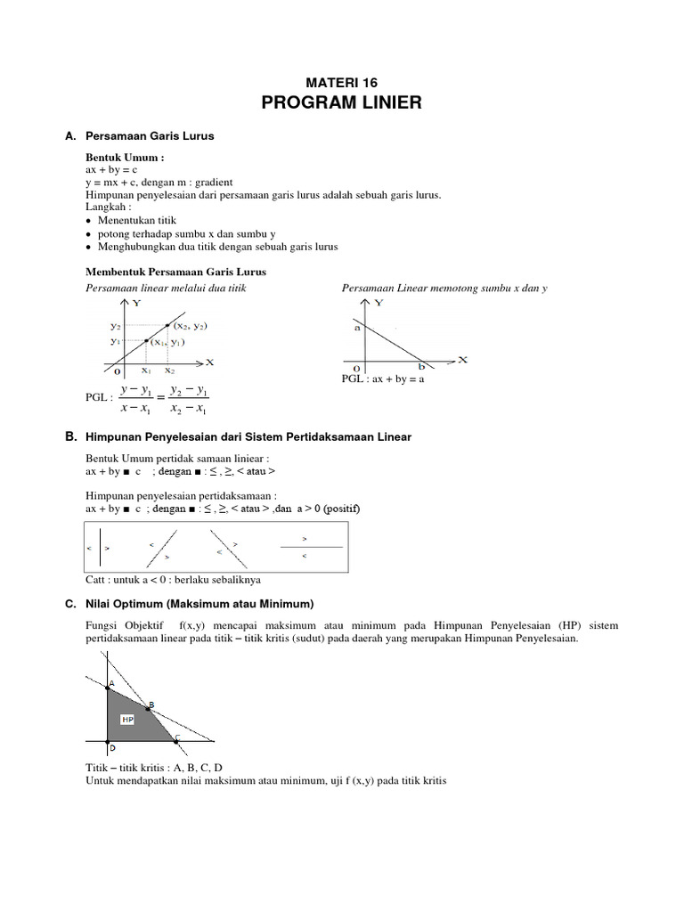 Persamaan dan Penyelesaian Program Linier | PDF | Metode & Bahan Ajar