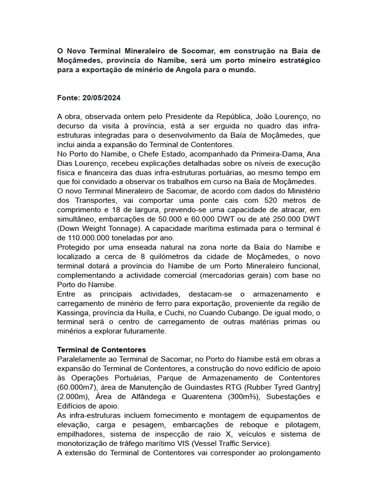 O Novo Terminal Mineraleiro de Socomar, em Construção Na Baía de ...