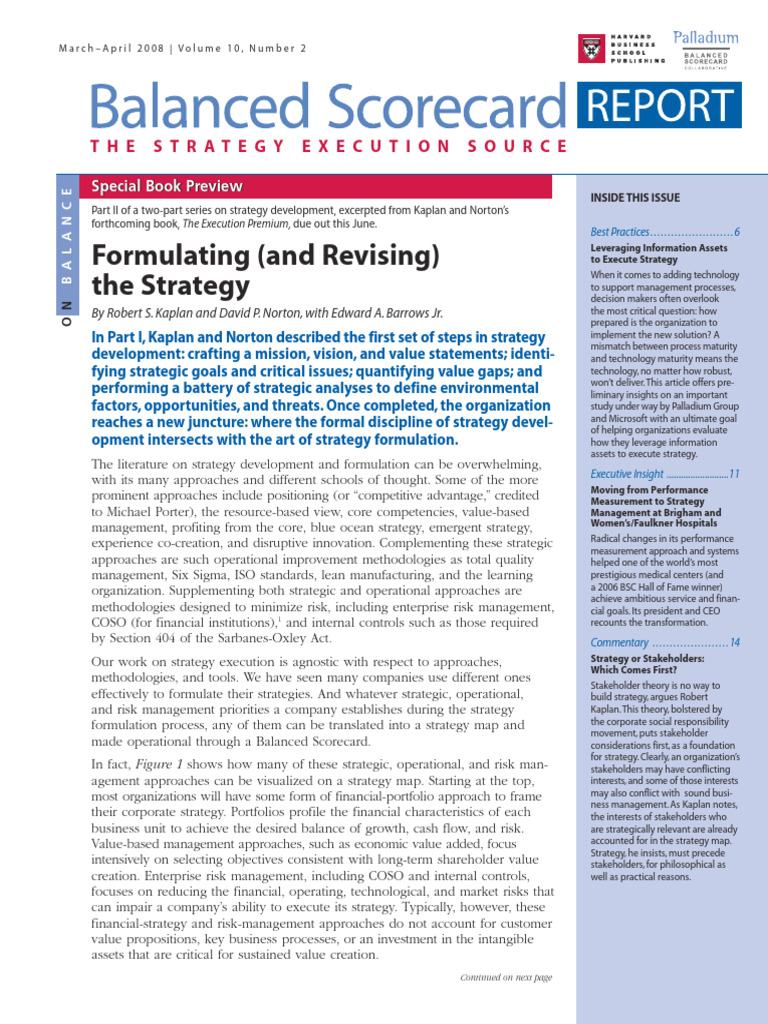Balanced Scorecard Report - The Strategy Execution Source - Volume 10 Number 2 - Mar-Apr 2008 ...