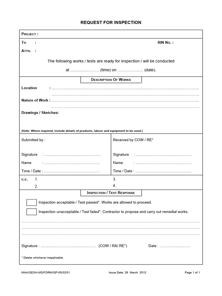 02 Request For Inspection | PDF | Art | Technology & Engineering