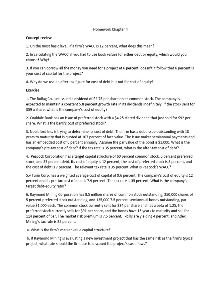 Cost of Capital Homework Review | PDF | Cost Of Capital | Preferred Stock
