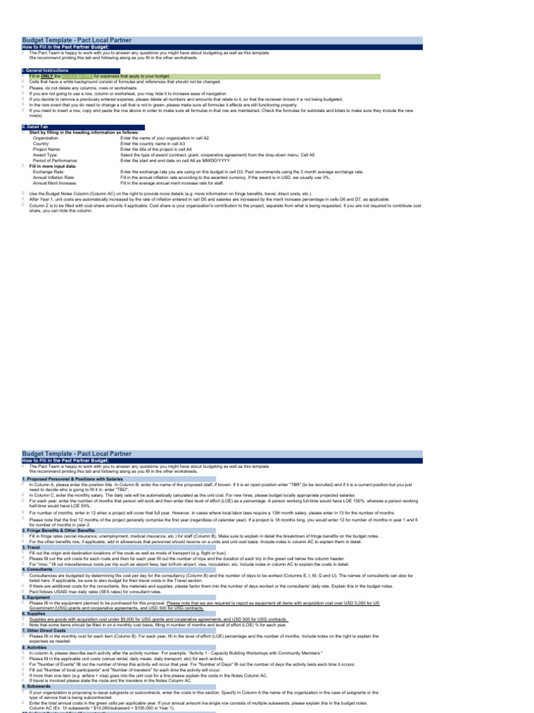 Annex B - Budget Template | PDF | Per Diem