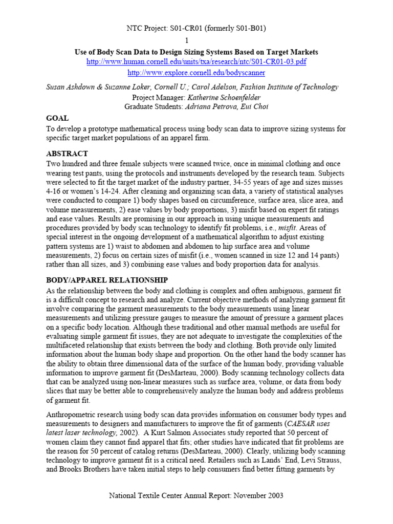 Body Scan Data for Custom Clothing Fit | PDF | Cluster Analysis | Clothing