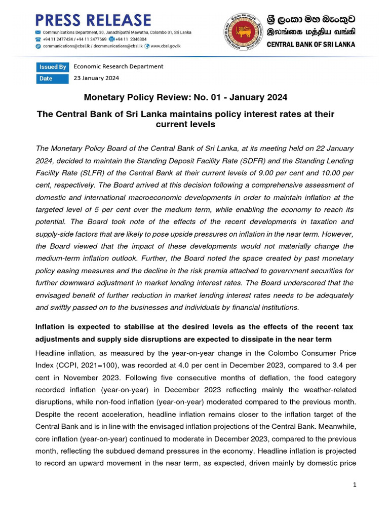 Press 20240123 Monetary Policy Review No 1 2024 e Ge643v | PDF ...
