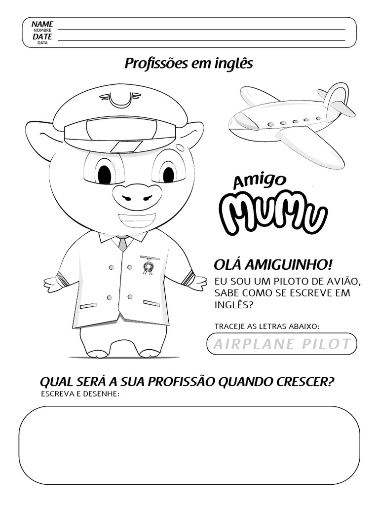 Atividade Amigo Mumu Profissoes em Ingles para Colorir | PDF