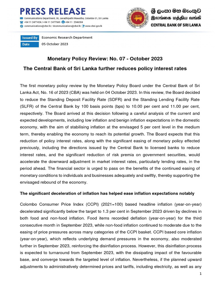 Press 20231005 Monetary Policy Review No 7 2023 e U53s8 | Download Free ...