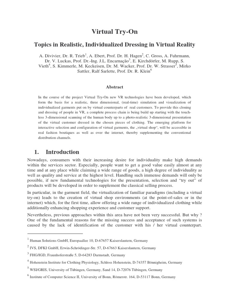 Virtual Try-On-Topics in Realistic, Individualized Dressing in Virtual Reality | PDF | Rendering ...