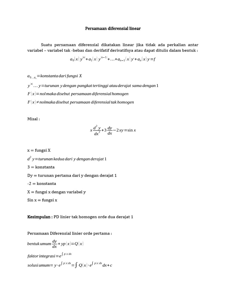 Persamaan Diferensial Linear Dan Non Linear | PDF Persamaan Diferensial Linear Dan Non Linear | PDF