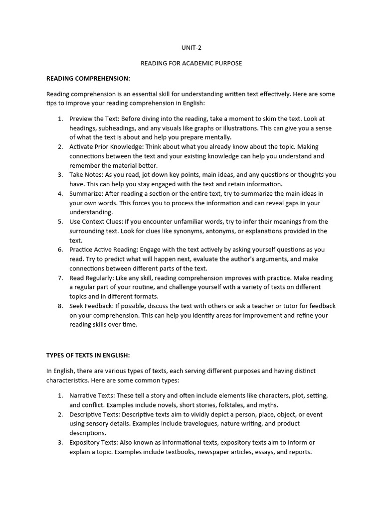 English Unit 2 | PDF | Reading Comprehension | Cognition