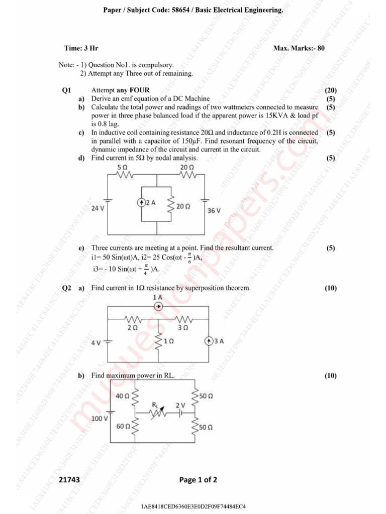 Be First Year Engineering Semester 1 2022 December Basic Electrical Engineering Beerev 2019c ...