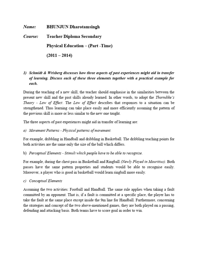 Assignment On Schmidt & Wrisbery | PDF | Volleyball | Learning