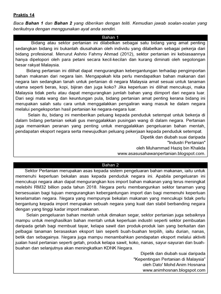 Baca Bahan 1 Dan Bahan 2 Yang Diberikan Dengan Teliti. Kemudian Jawab Soalan-Soalan Yang ...