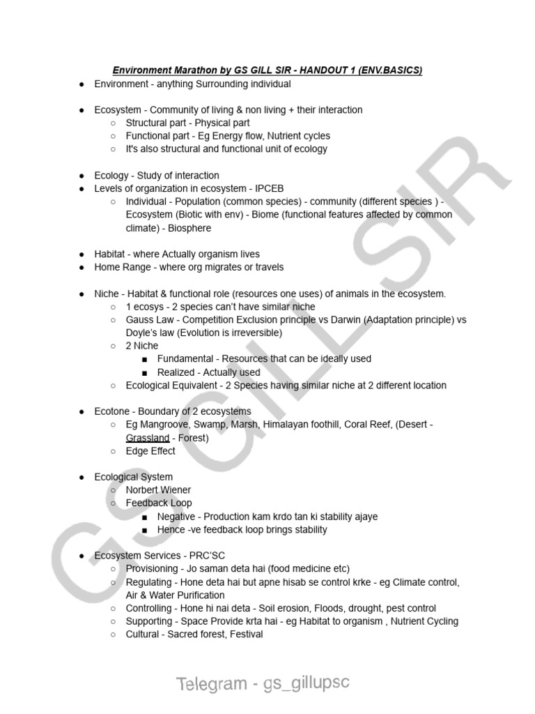 Handout - 1 (Basics) Environment Marathon 2024 Prelims | PDF | Food Web ...