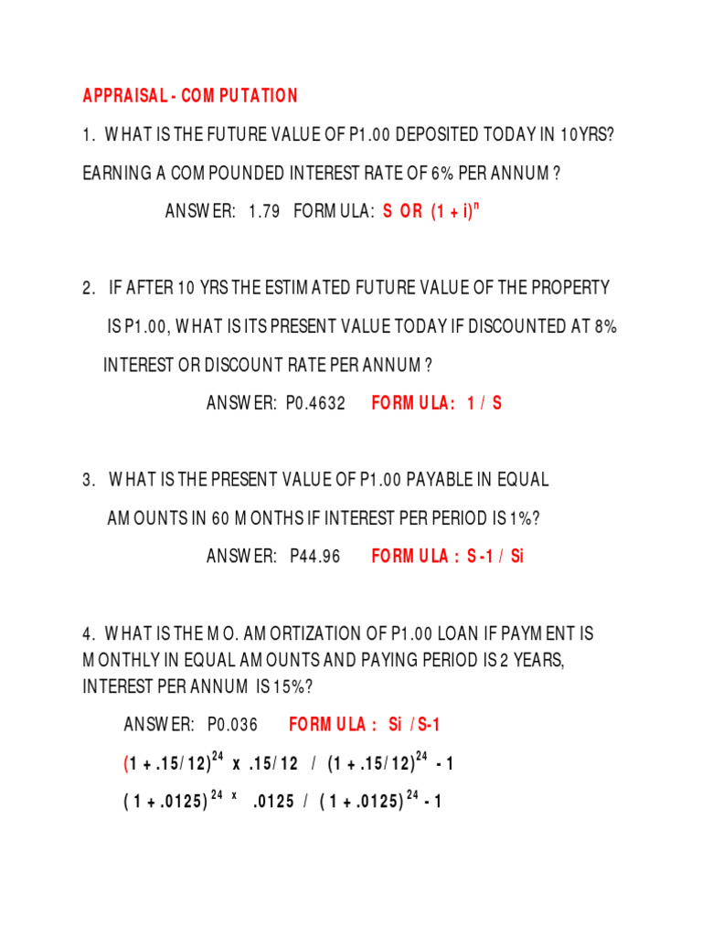Exercise Computation For PRC | PDF | Renting | Present Value